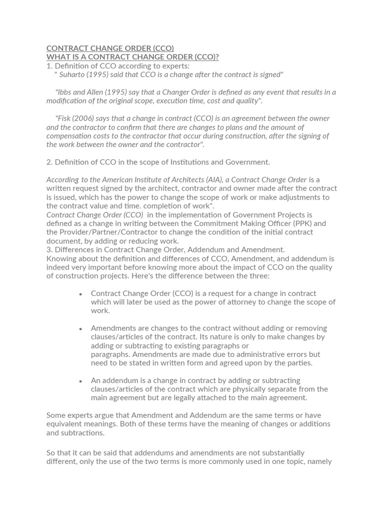 Understanding Contract Change Orders (CCO) | PDF