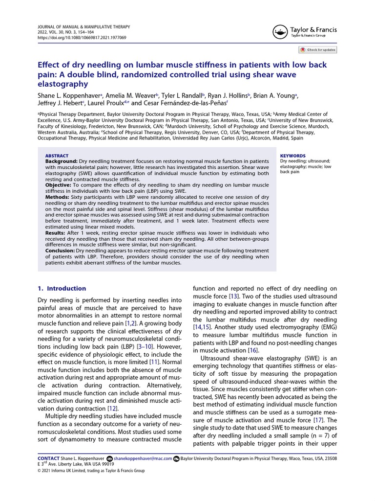 Effect of Dry Needling On Lumbar Muscle Stiffness in Patients With Low ...