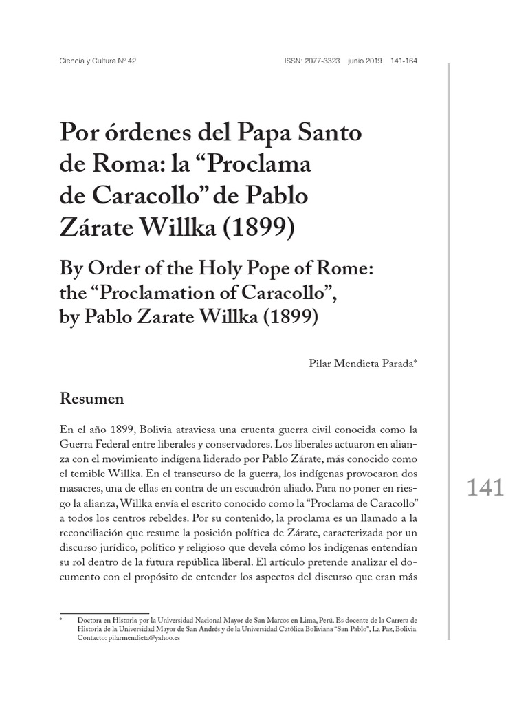 Por Órdenes Del Papa Santo de Roma: La "Proclama de Caracollo" de Pablo ...