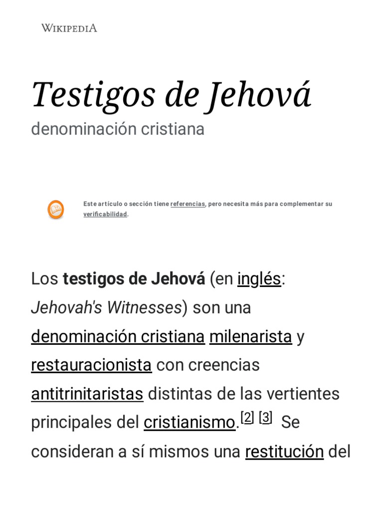 Testigos de Jehová - Wikipedia, La Enciclopedia Libre | PDF ...
