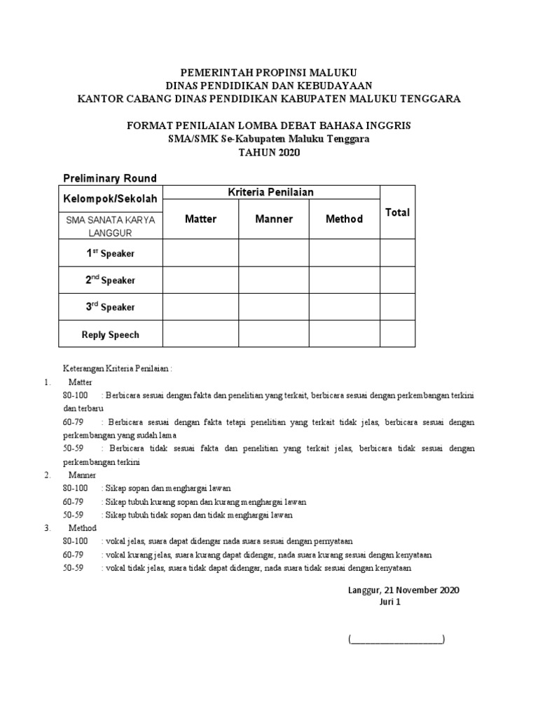 Format Penilaian Lomba Debat Bing | PDF