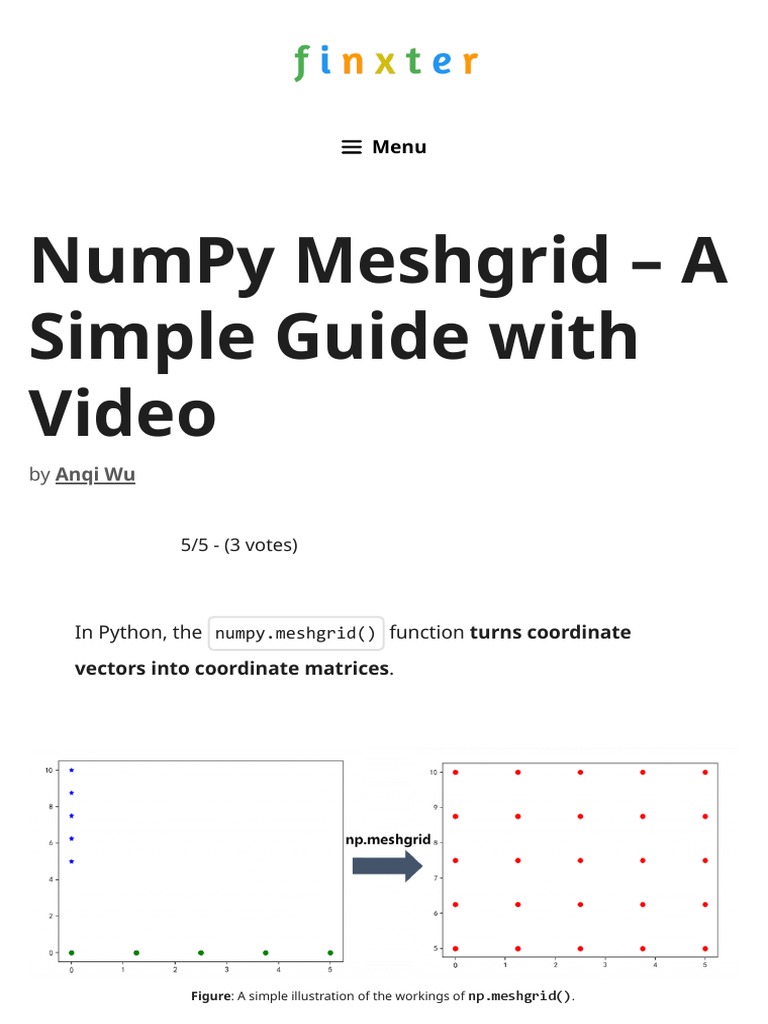 NumPy Meshgrid - A Simple Guide With Video - Finxter Cheat Sheep | PDF