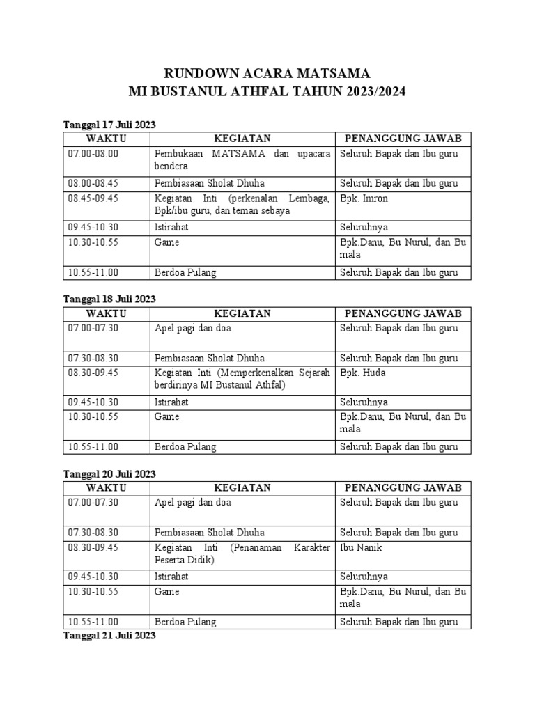 Rundown Acara Matsama | PDF