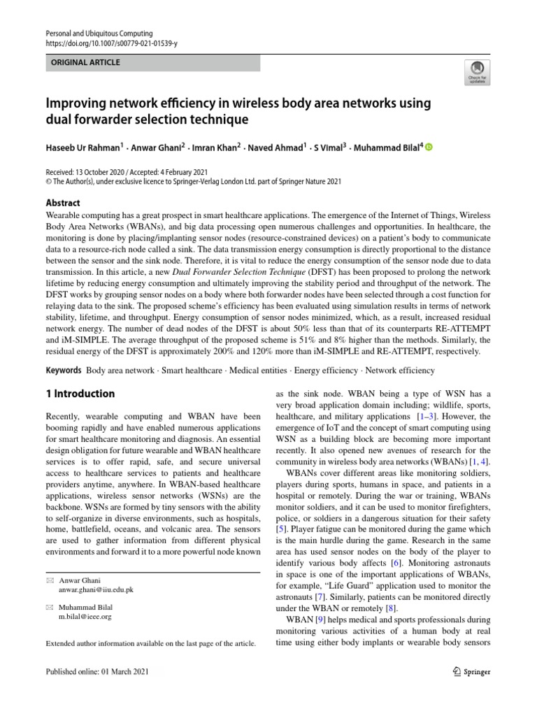 Improving Network Efficiency In Wireless Body Area Networks Using Pdf