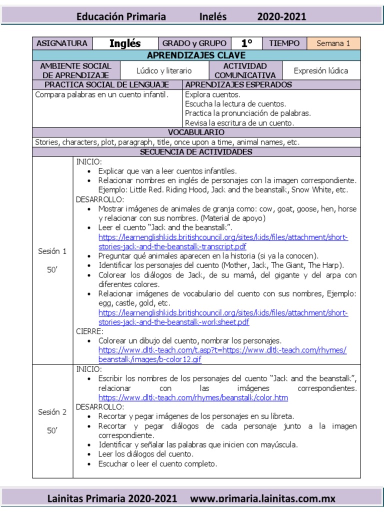 Enero - 1er Grado Inglés (2020-2021) (1) | PDF