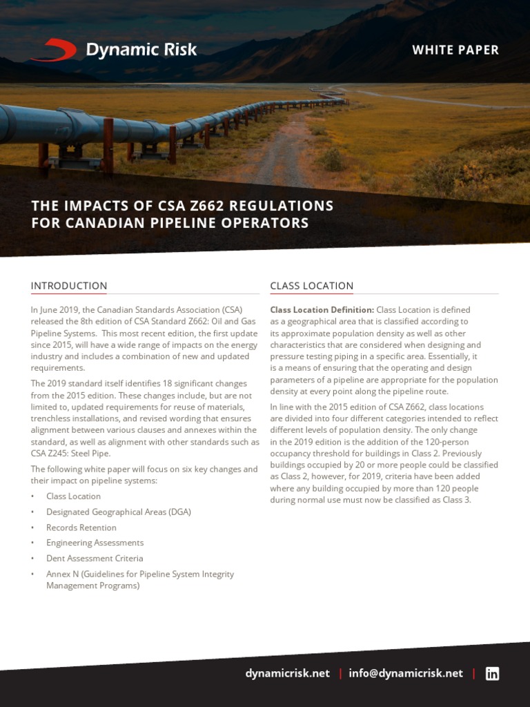 DynamicRisk - WhitePaper The Impacts of CSA Z662 Regulations For Canadian Pipeline Operators WEB ...
