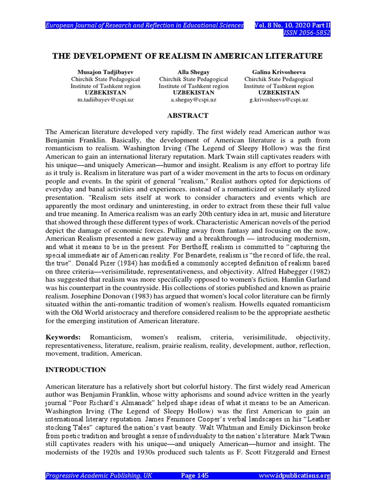 Evolution of Realism in American Literature | PDF | Realism (Arts ...