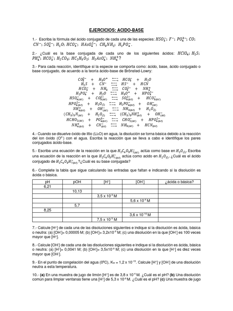 Ejercicios Acido Base Kine | PDF | Ph | Ácido
