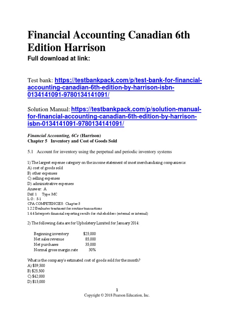 Financial Accounting Canadian 6th Edition Harrison Test Bank 1 | PDF