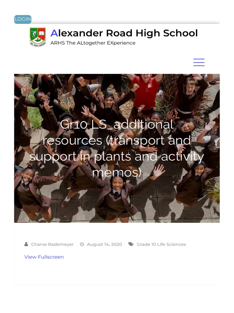 Gr10 LS - Additional Resources (Transport and Support in Plants and Activity Memos) - Alexander ...