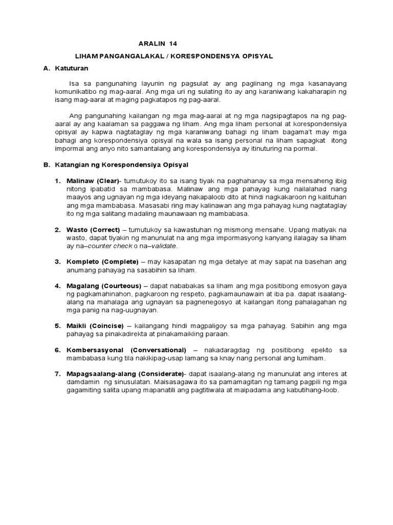 Aralin 14-Korespondensiya | PDF