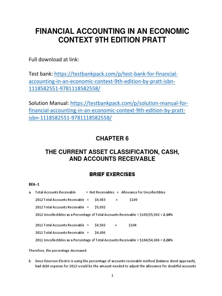Financial Accounting in An Economic Context 9th Edition Pratt Solutions ...