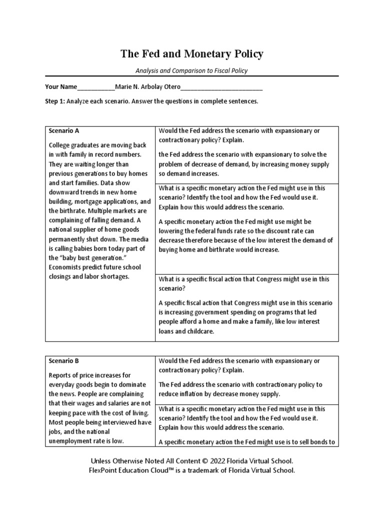 Fed and Monetary Policy Assignment Template | PDF