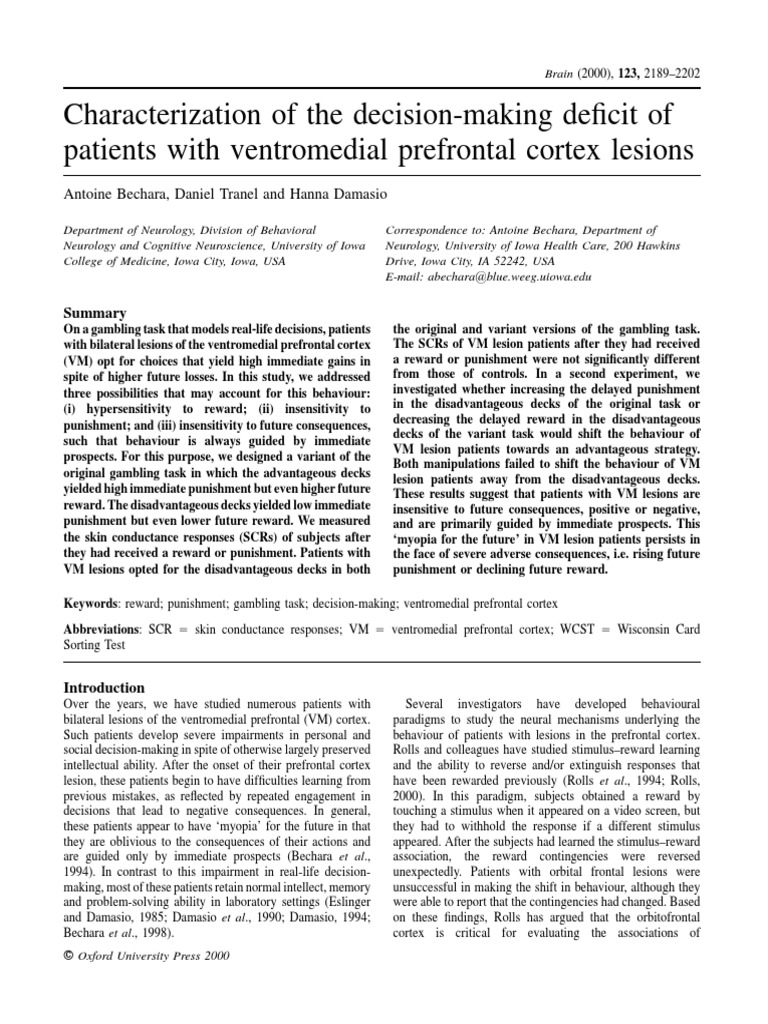 Characterization of The Decision-Making Deficit of Patients With ...