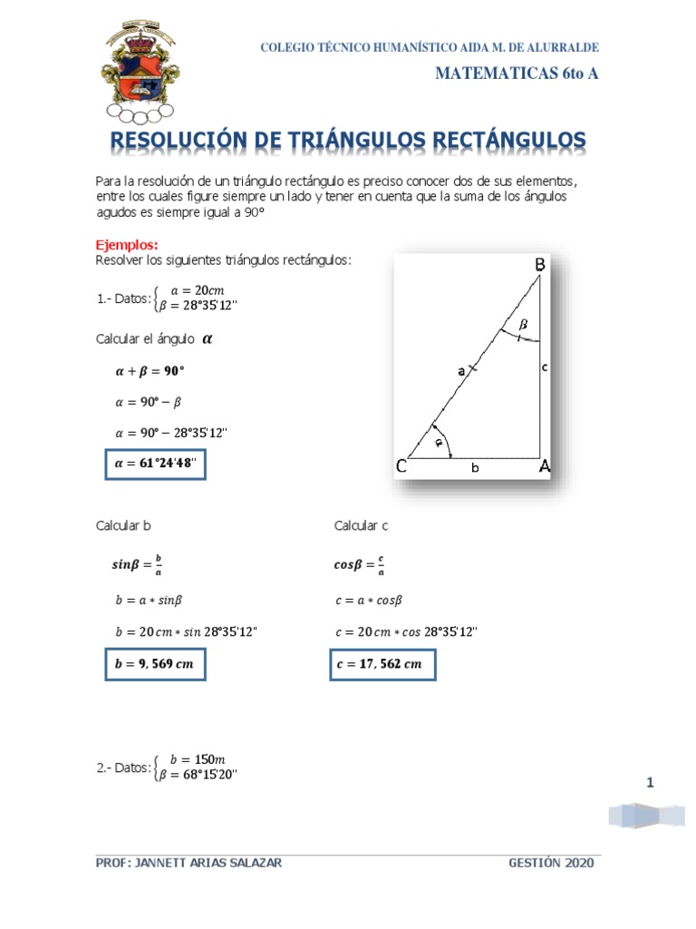 Clase 2 Resolución de Triángulos Rectángulos | PDF | Triángulo | Geometría del plano euclidiano