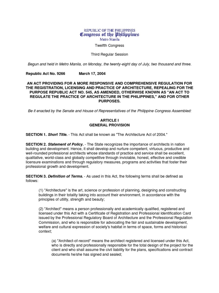 Architecture Act of 2004 Overview | PDF | Licensure | Architect