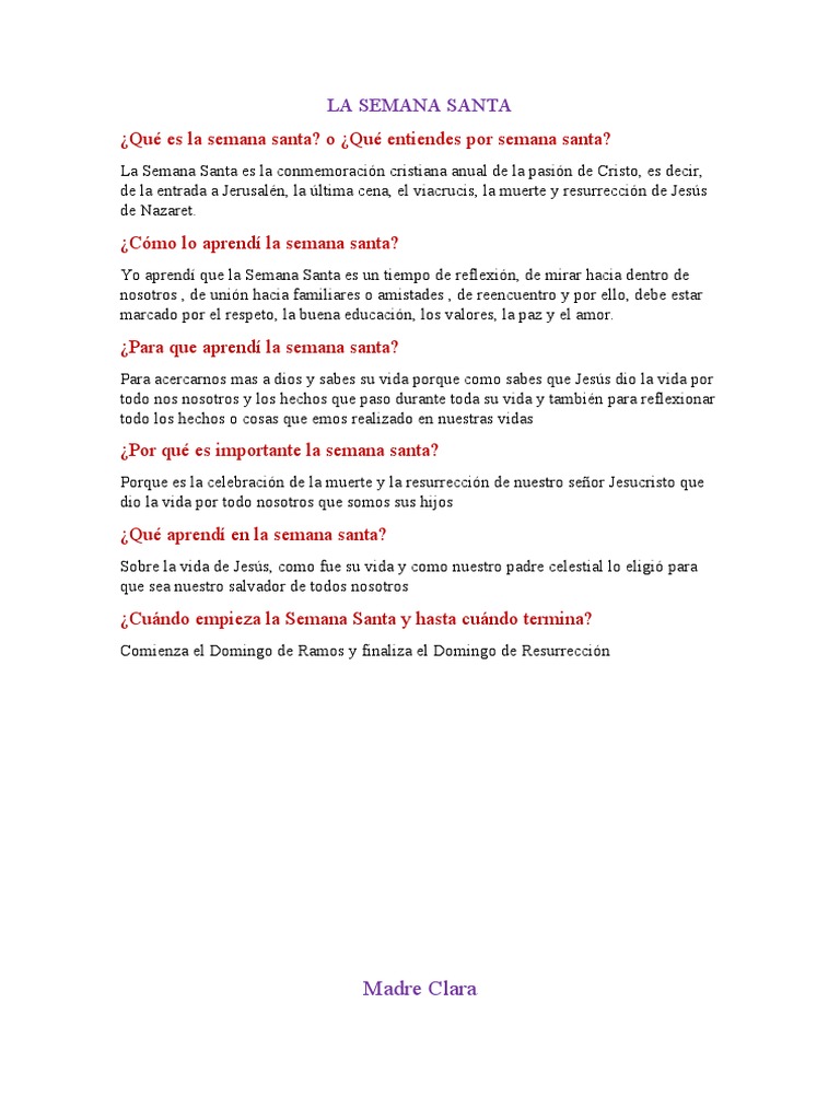 Importancia de la Semana Santa y Madre Clara | PDF | Pascua de ...