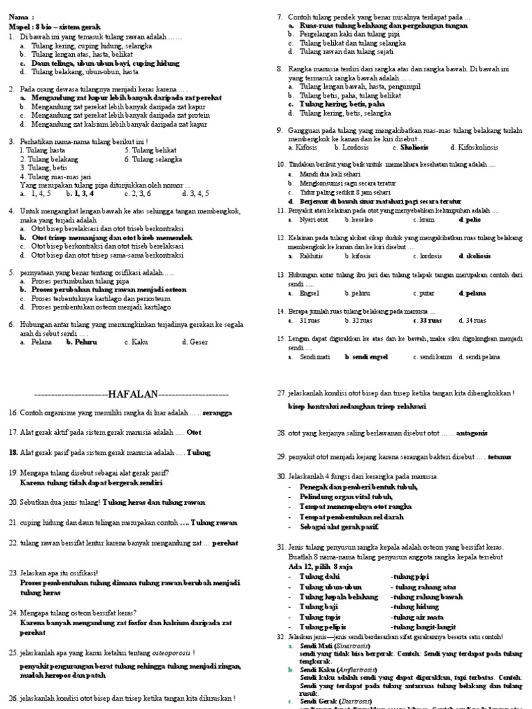 8 BIO - Sistem Gerak Answer | PDF