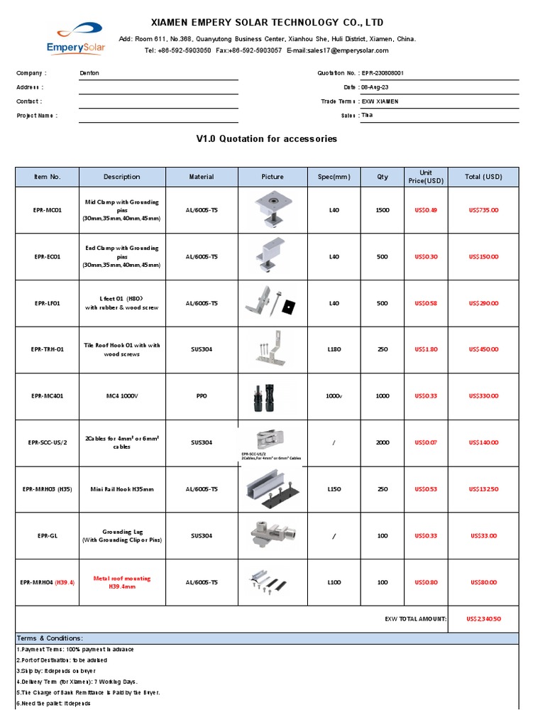 V1.0 Empery Quotation - EPR-230808001 | PDF | Business