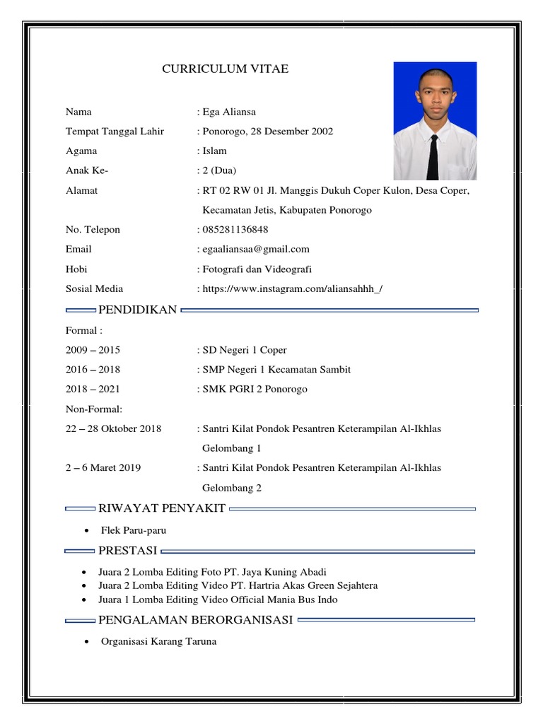 CV - TM - Ega Aliansa - 1a | PDF | Ilmu Sosial