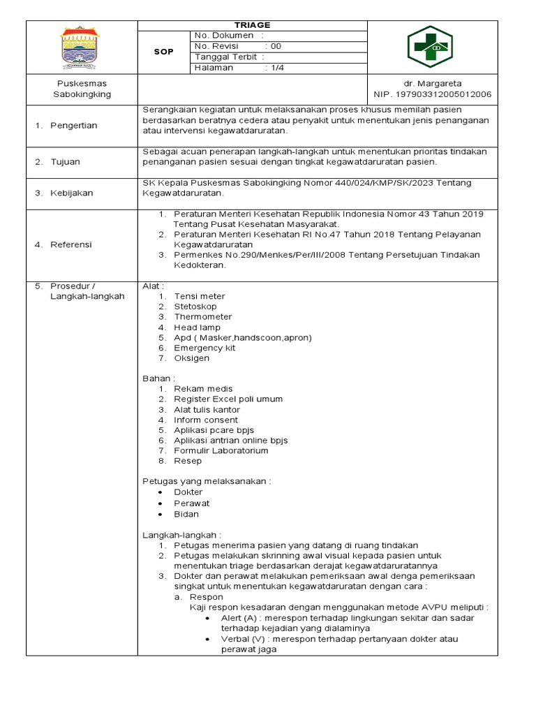 SOP TRIAGE 2023 Fix | PDF | Kesehatan Holistik | Sains & Matematika