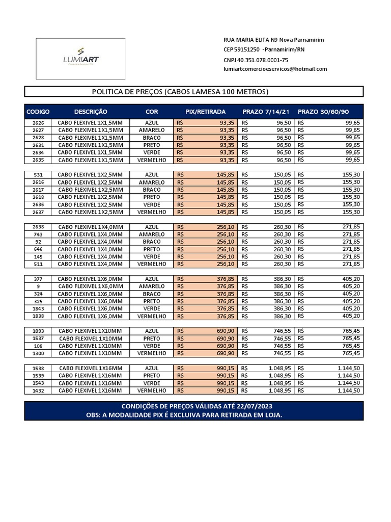 TABELA DE PREÇOS | PDF | Cor | Folhas de estilo em cascata