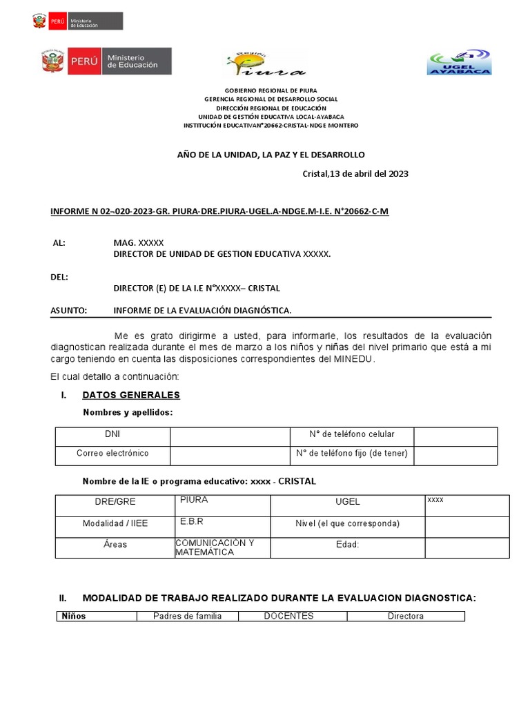 Plantilla de Informe de Prueba Dianóstica | PDF | Evaluación | Aprendizaje