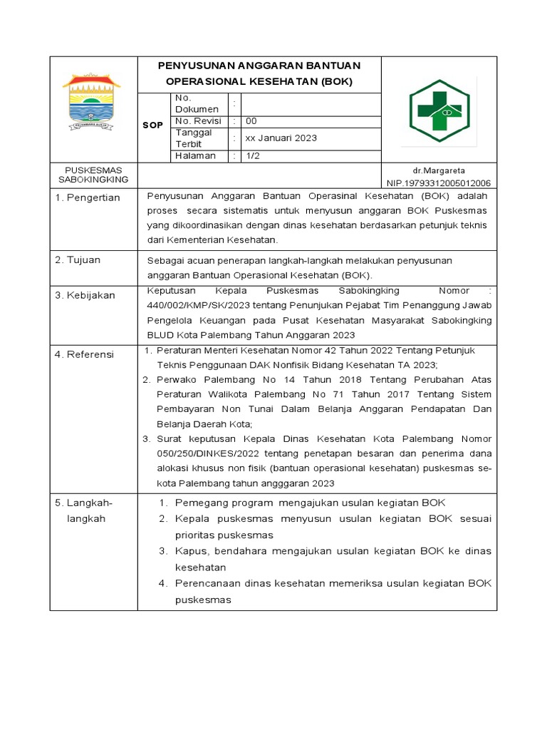 1.5.1 (A) SOP Penyusunan Anggaran BOK Tata Naskah | PDF