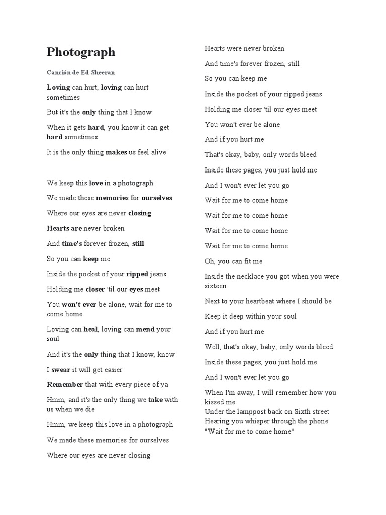 Ed Sheeran's "Photograph" Lyrics Analysis | PDF