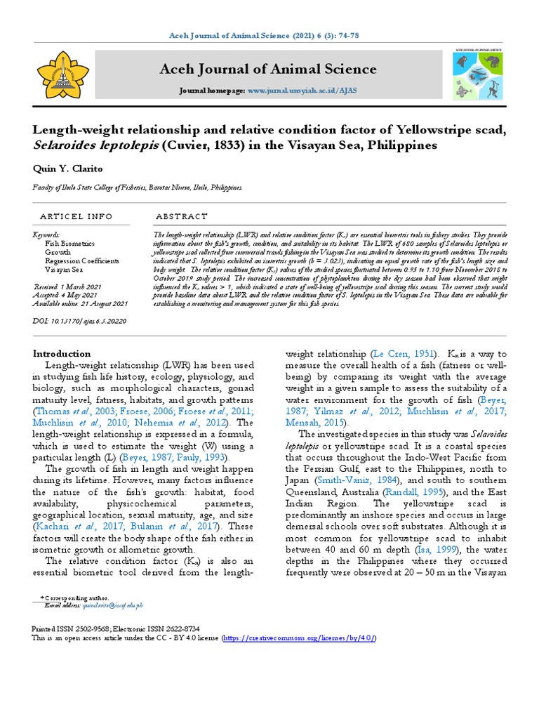 Published Paper - LWR and Condition Factor - Selaroides Leptolepis ...
