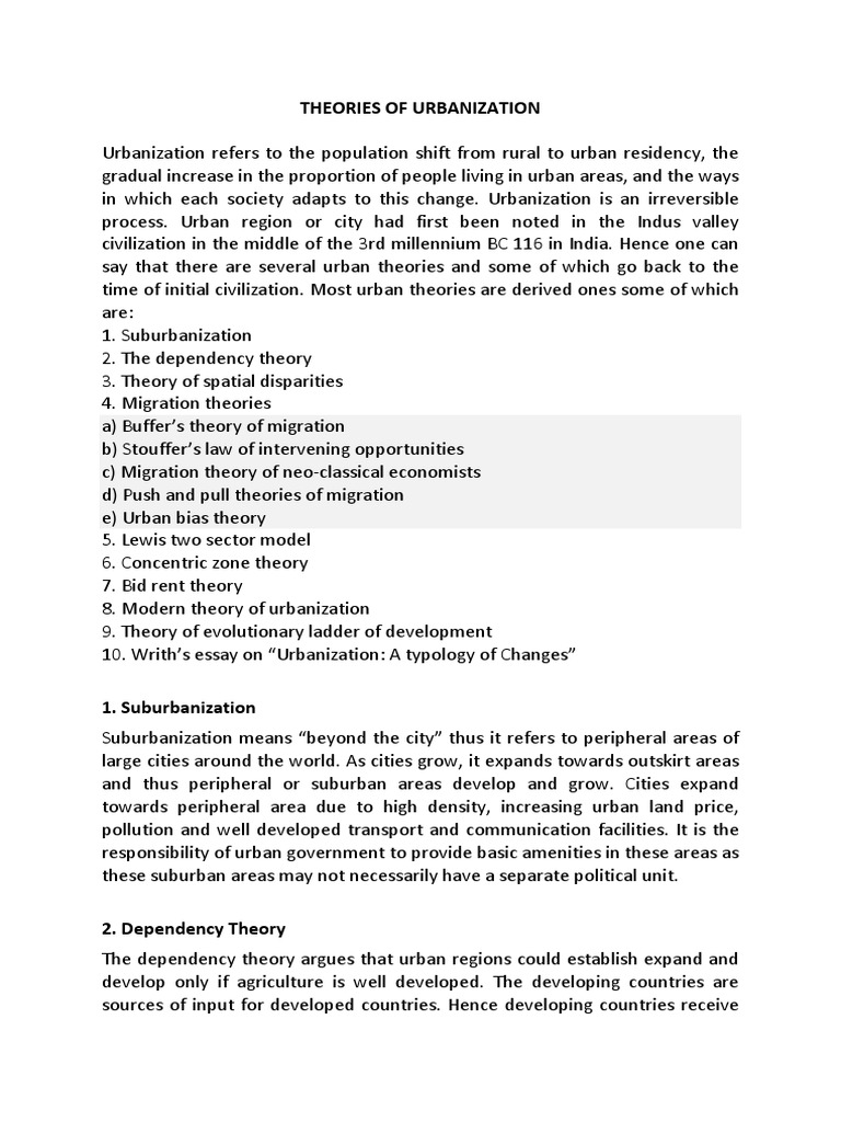 Theories of Urbanization | PDF | Human Migration | Urbanization