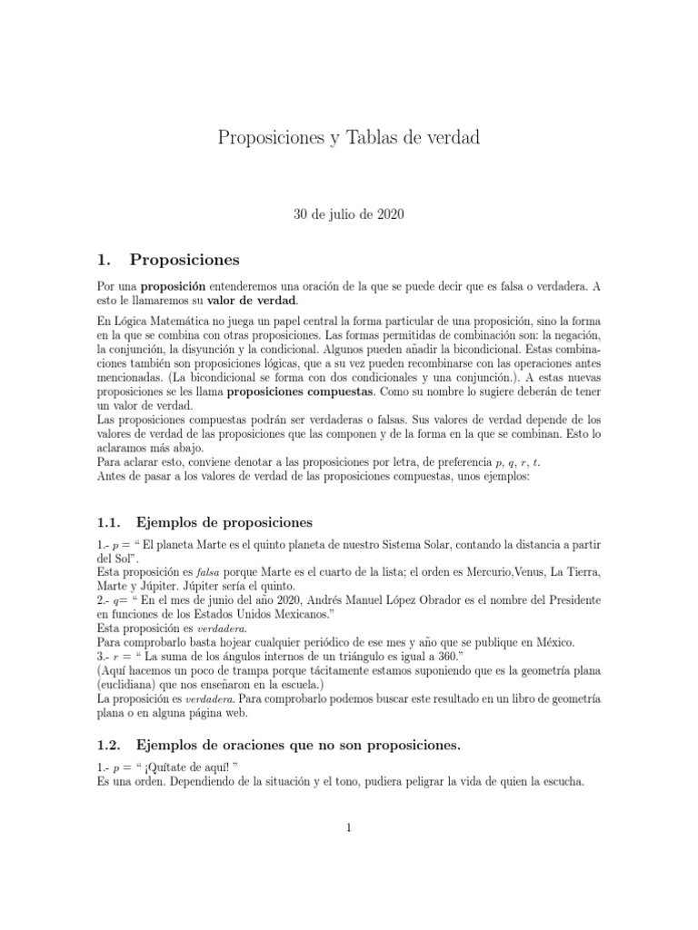 Proposiciones y Tablas - de - Verdad | PDF | Métodos y materiales de enseñanza