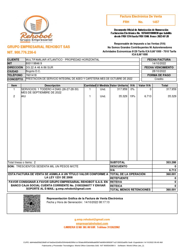 Factura Electrónica Grupo Empresarial Rehobot | PDF | Pagos | Dinero