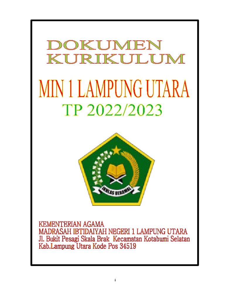 Cover KTSP 2022-2023 Kurikulum Tingkat Satuan Pendidikan Min 1 | PDF