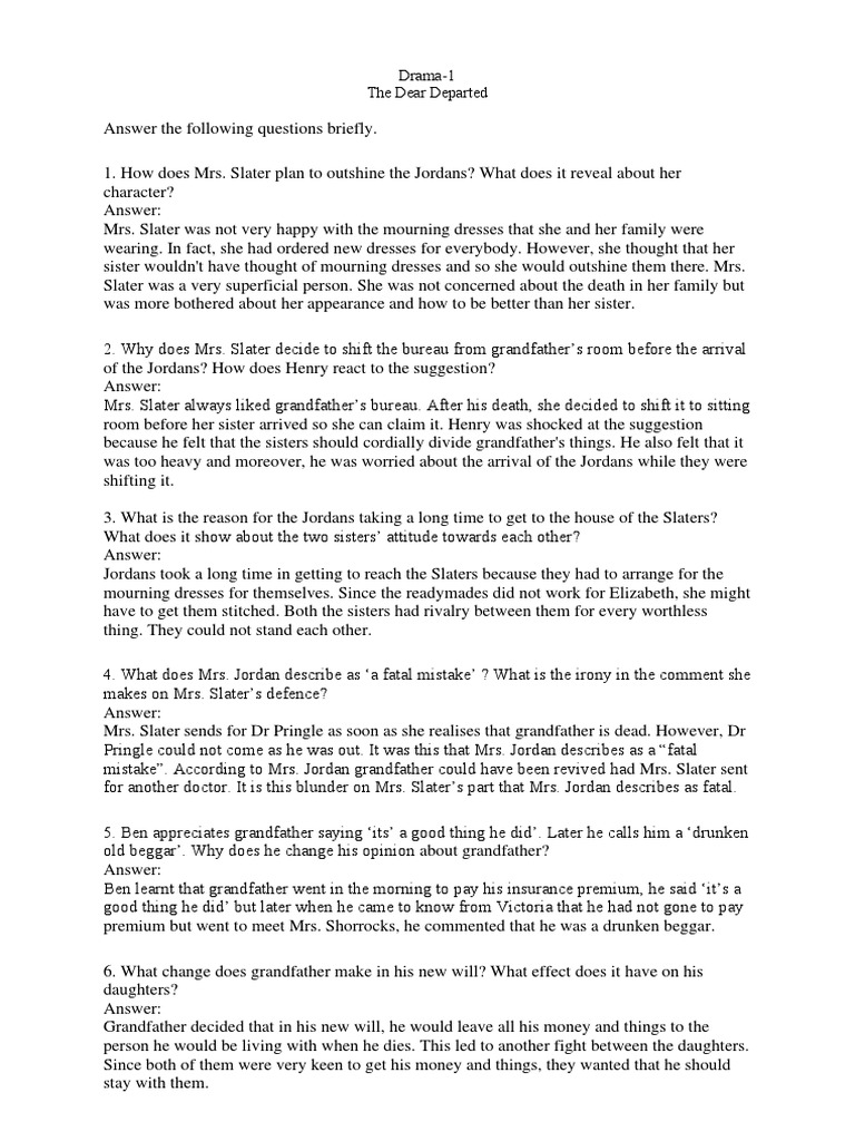 The Dear Departed Pdf – TS 10th Class English Guide Unit 2B The Dear ...