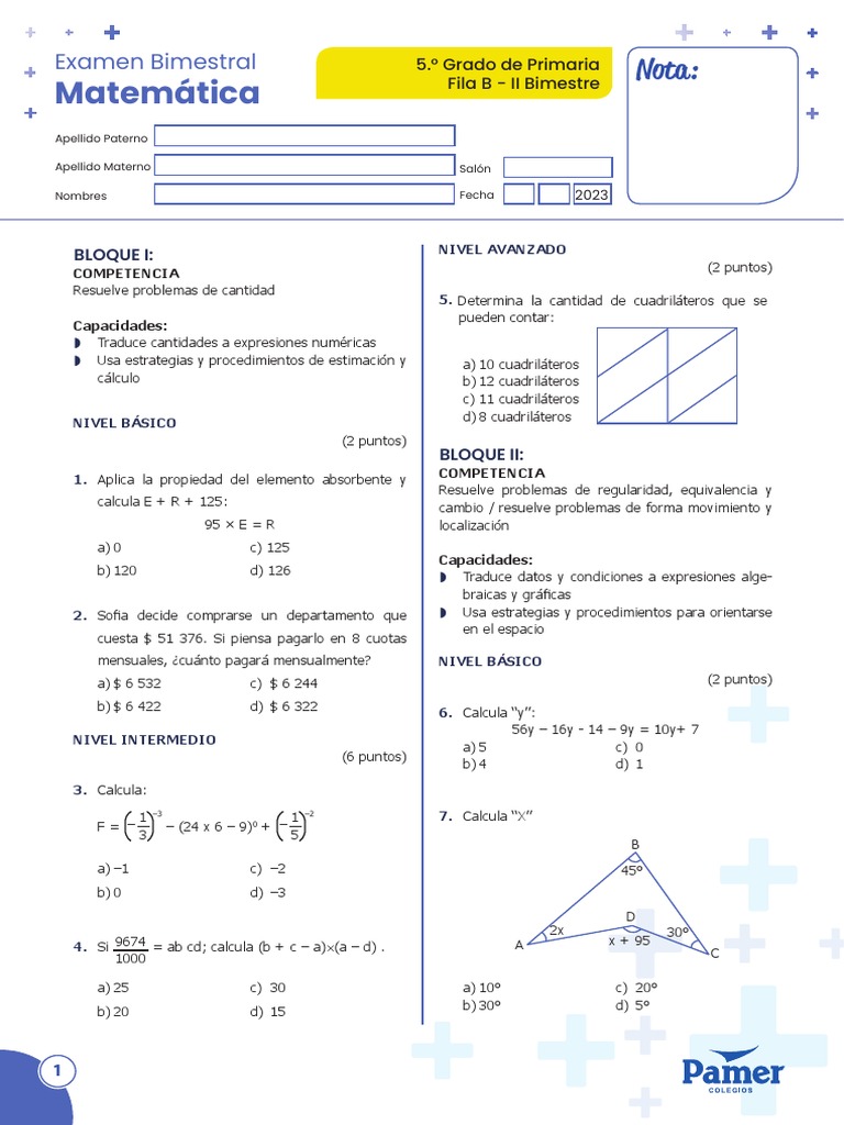 2023_IIBIM_EB_5°GRADO_FILA B_MAT | PDF