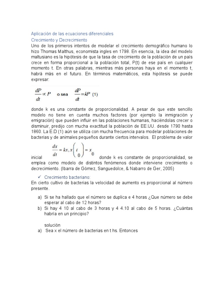 Aplicación de Las Ecuaciones Diferenciales | PDF