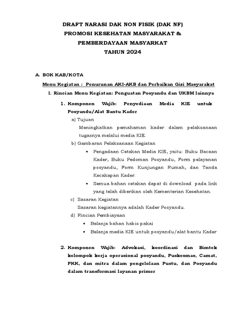 Draft Narasi Juknis DAK NF 2024 Promkes Dan PM | PDF