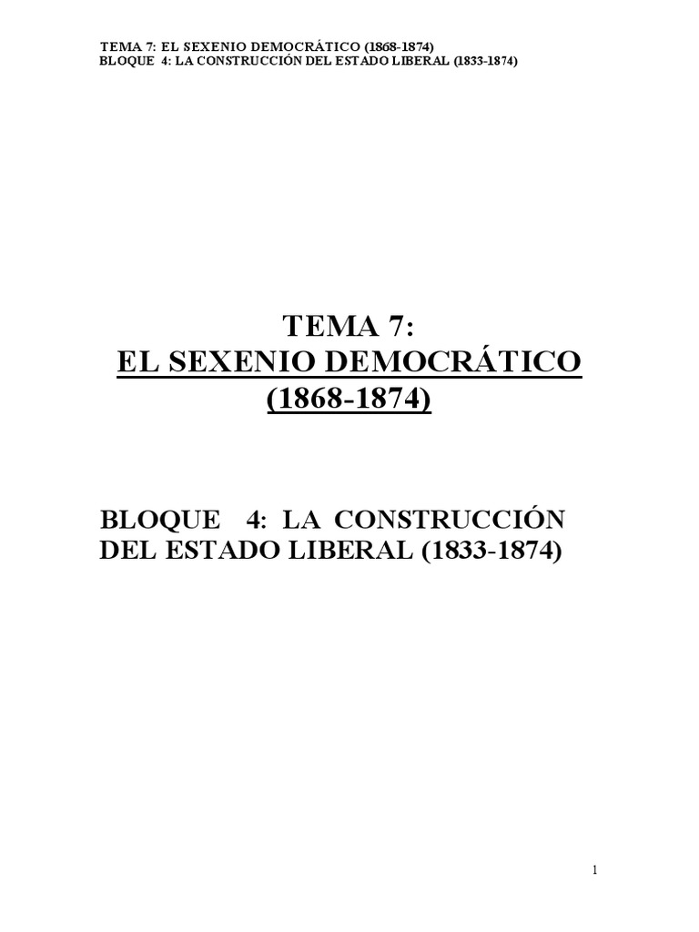 Tema 7 El Sexenio Democrático (1868-1874) | PDF