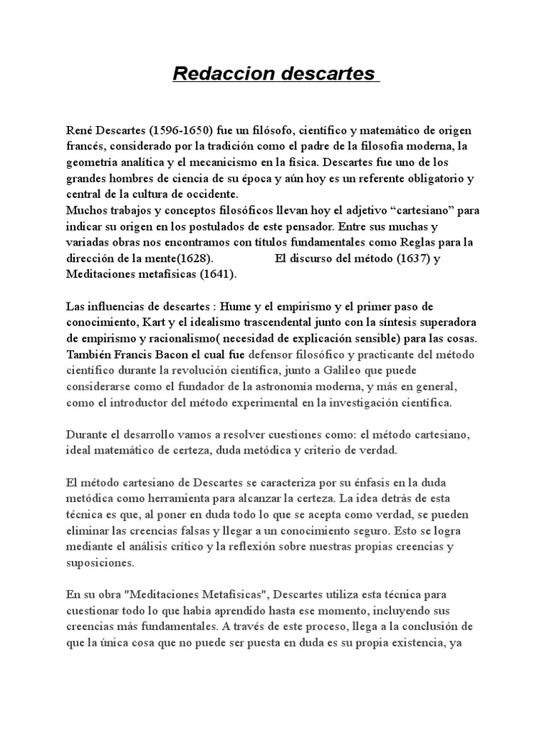 Método cartesiano y certeza en Descartes | PDF | René Descartes ...