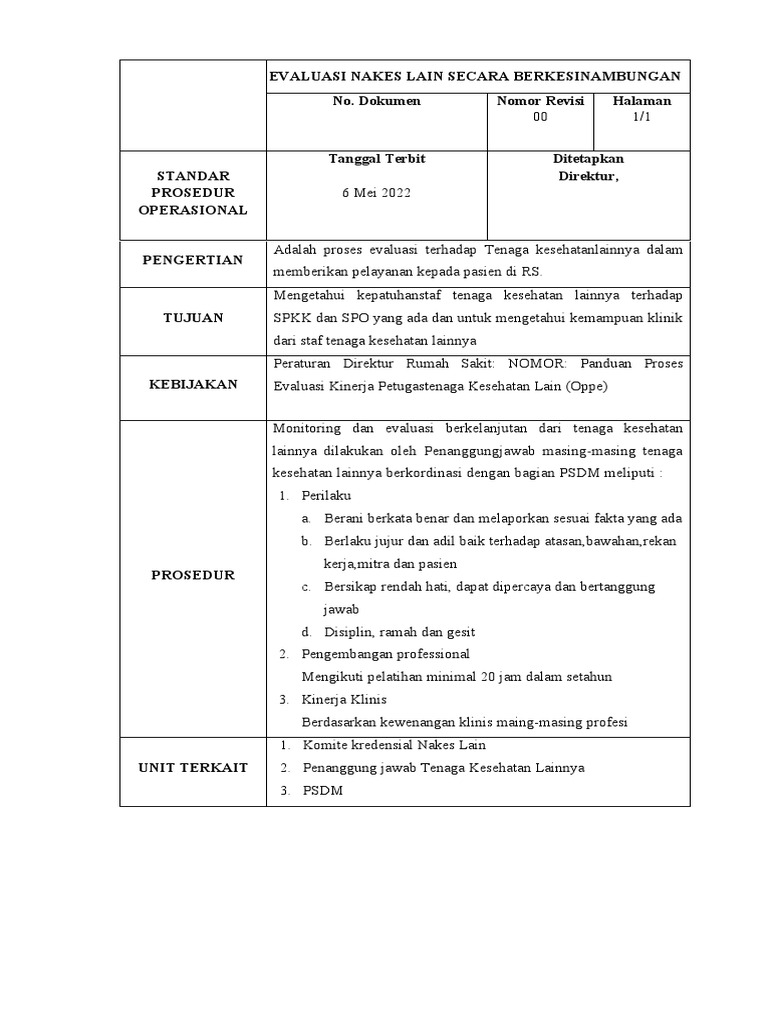 SOP PENILAIAN NAKESLAIN (Oppe) | PDF