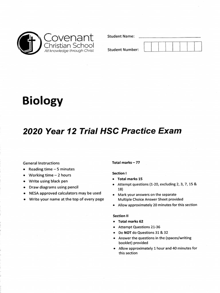 2020 Bio Practice Trial Exam Paper | PDF