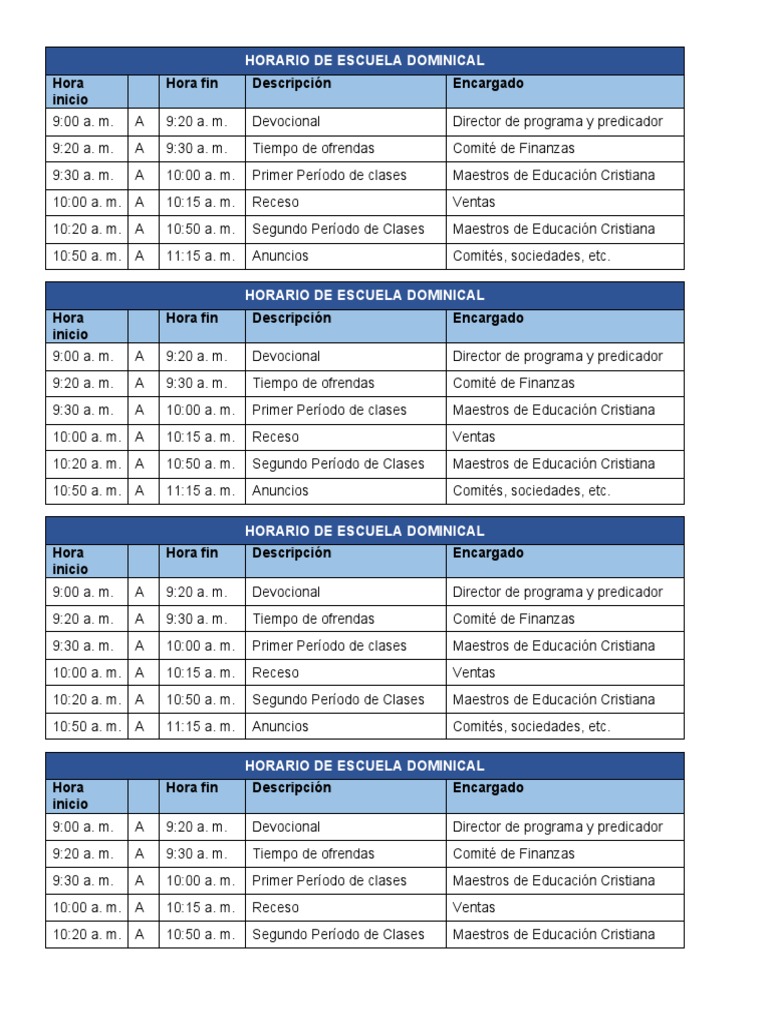 Horario de Escuela Dominical SUD | PDF