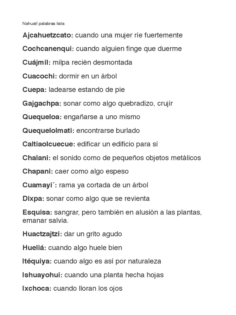 50 Palabras en Náhuatl y Significado | PDF