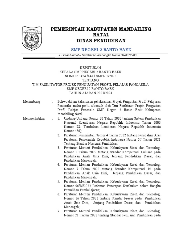 Tim Fasilitator Profil Pelajar Pancasila | PDF