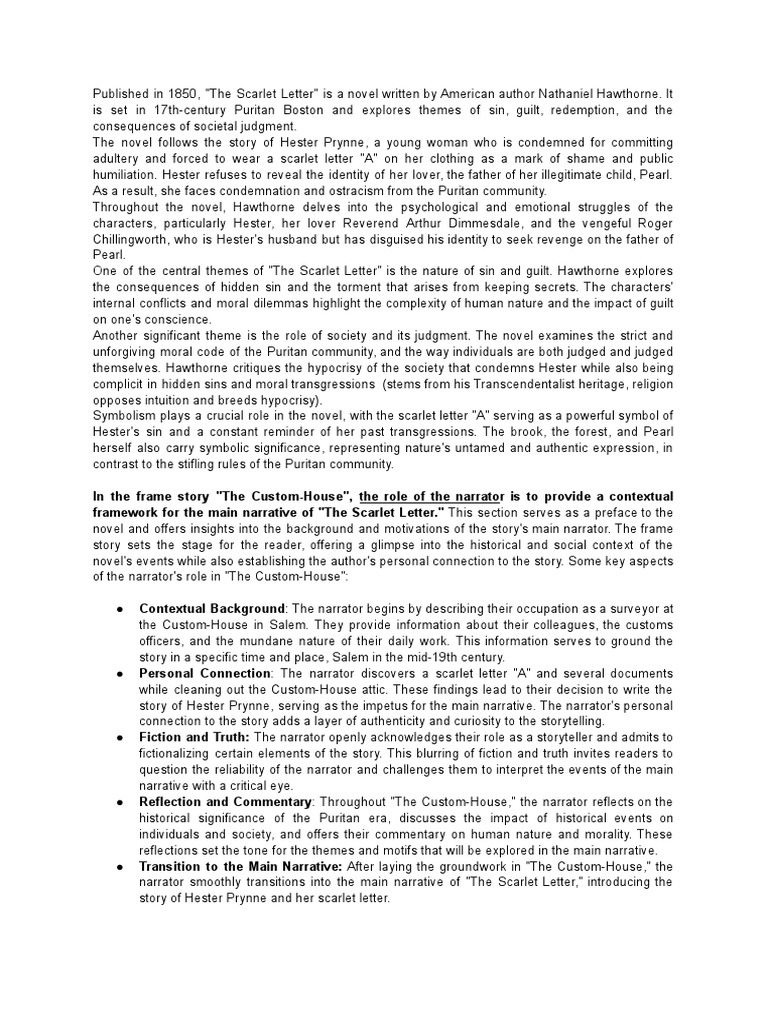 The Scarlett Letter Discussion Questions | PDF