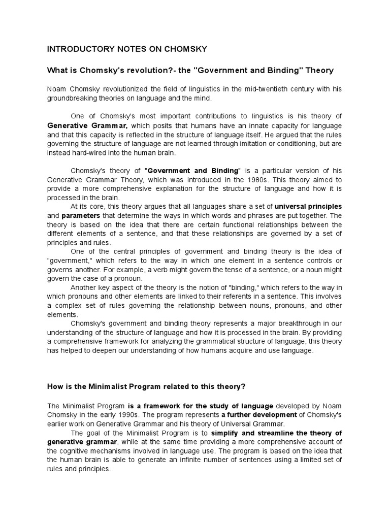 Introductory Notes On Chomsky | PDF | Noam Chomsky | Linguistics