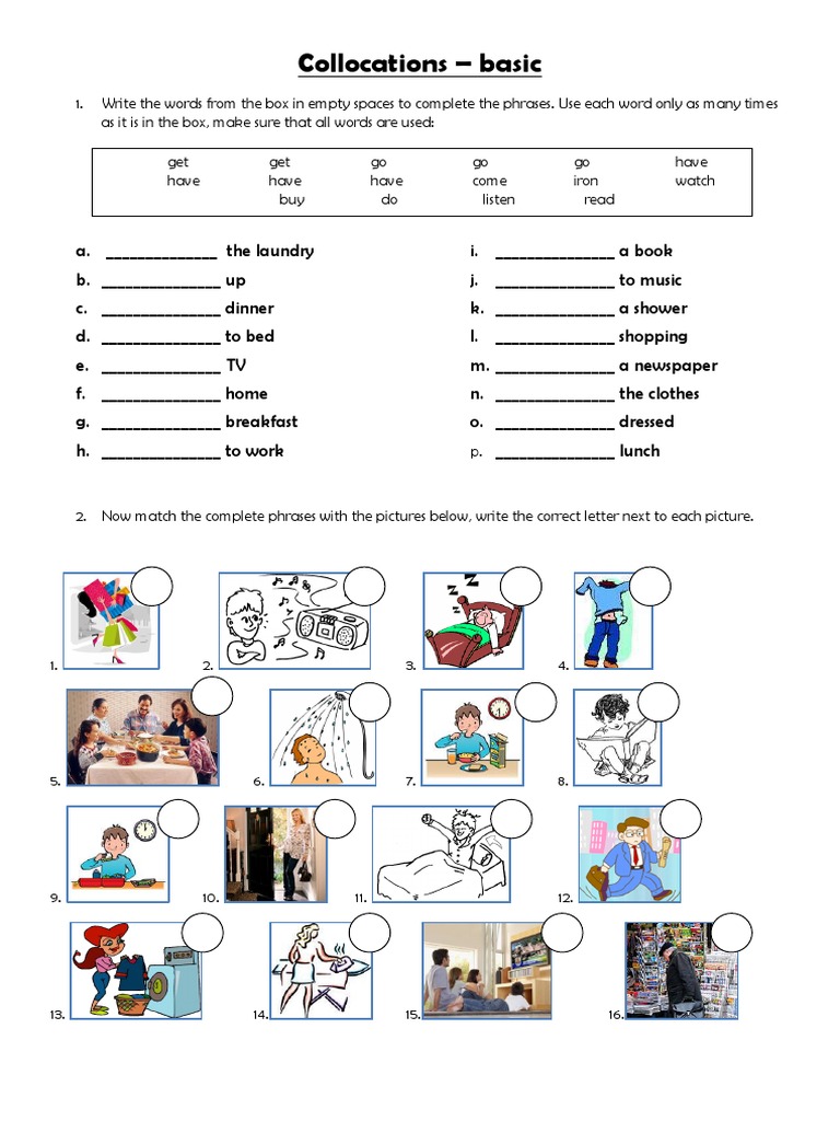 Basic Collocations Exercise Guide | PDF | Linguistics