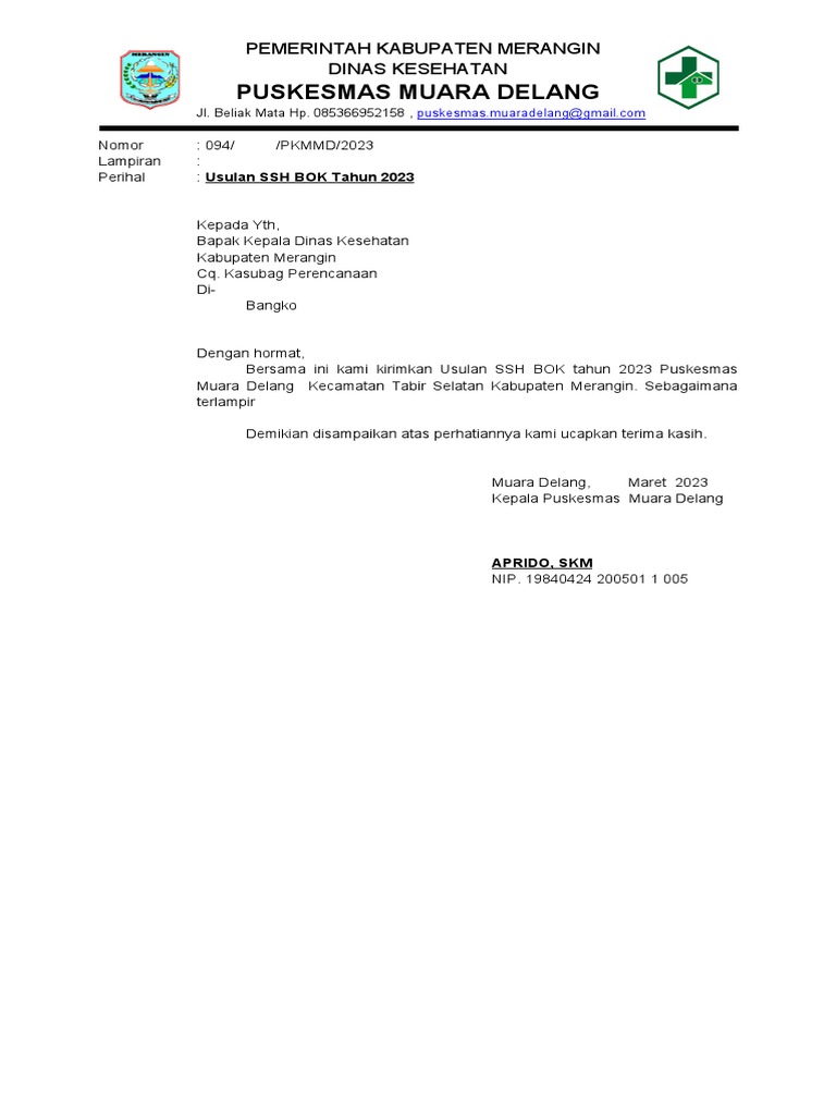 Surat Usulan SSH BOK 2023 | PDF