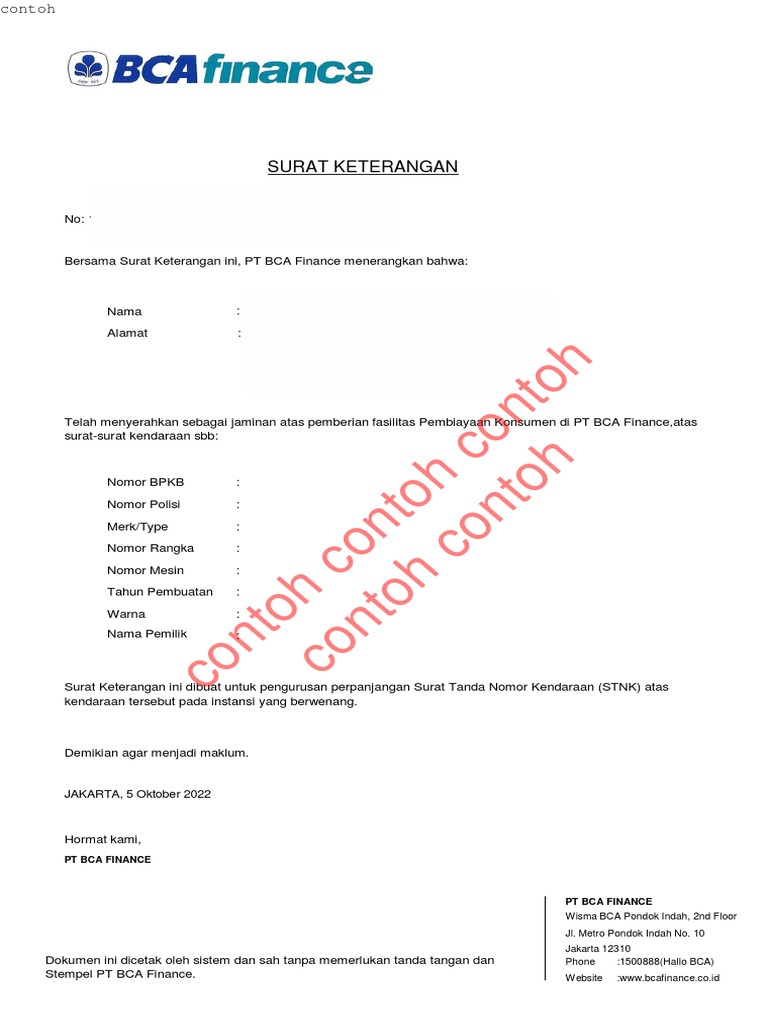 Contoh SKL Bca Finance | PDF